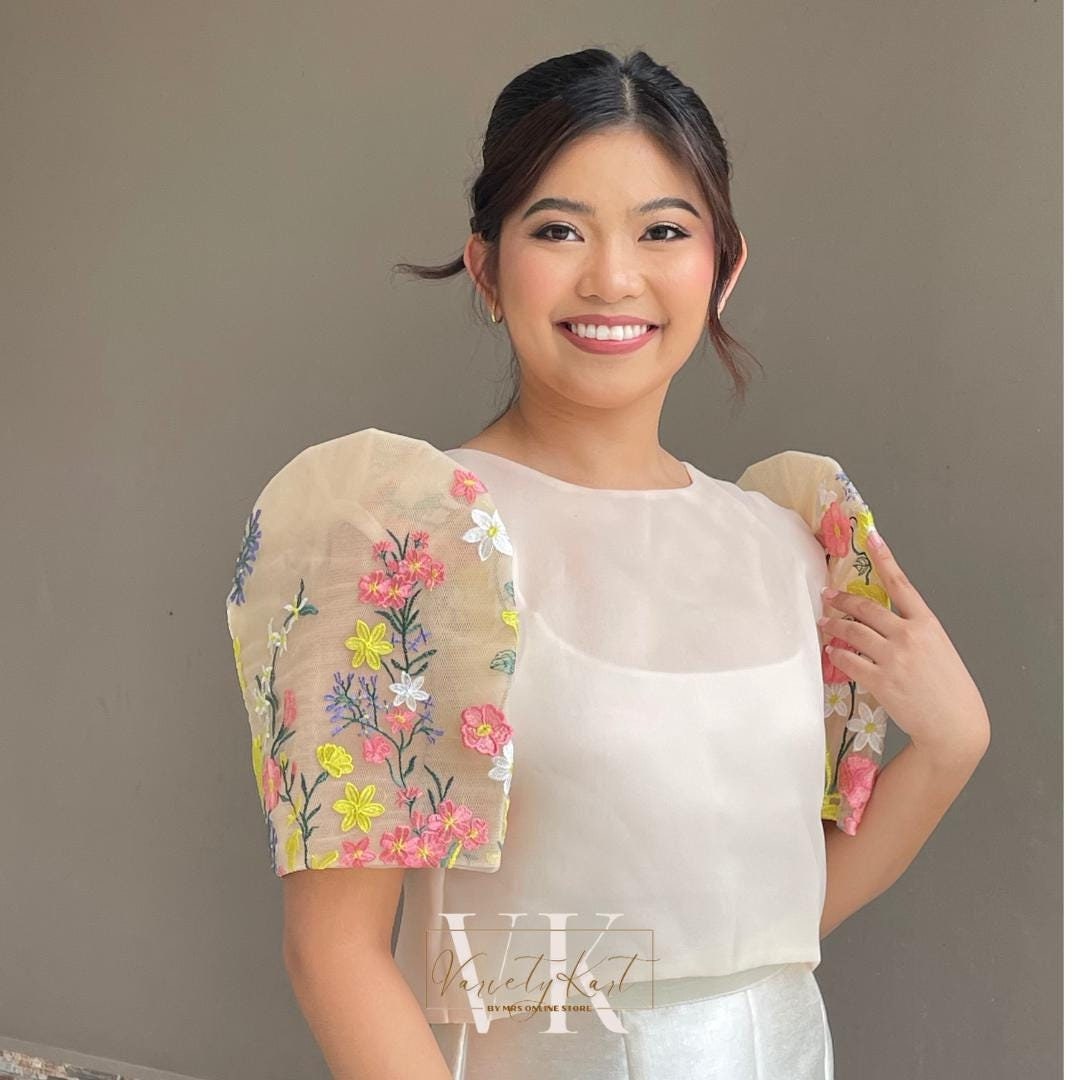 Minimalist Juci Top Filipiniana With Lace Sleeves in Beige Color - Etsy
