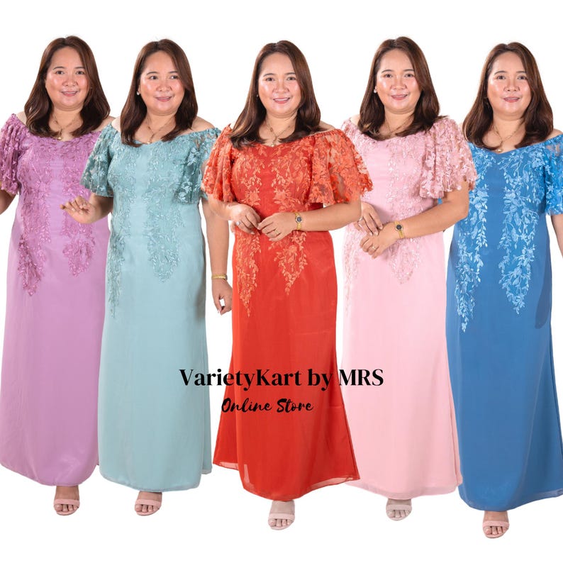 Palay-palay Design Chiffon Long Gown for Mother / Sponsor Formal Dress ...