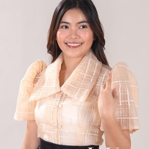 Lui Sports Collar Ladies Filipiniana Top Banig / Spanish Lace Design ...