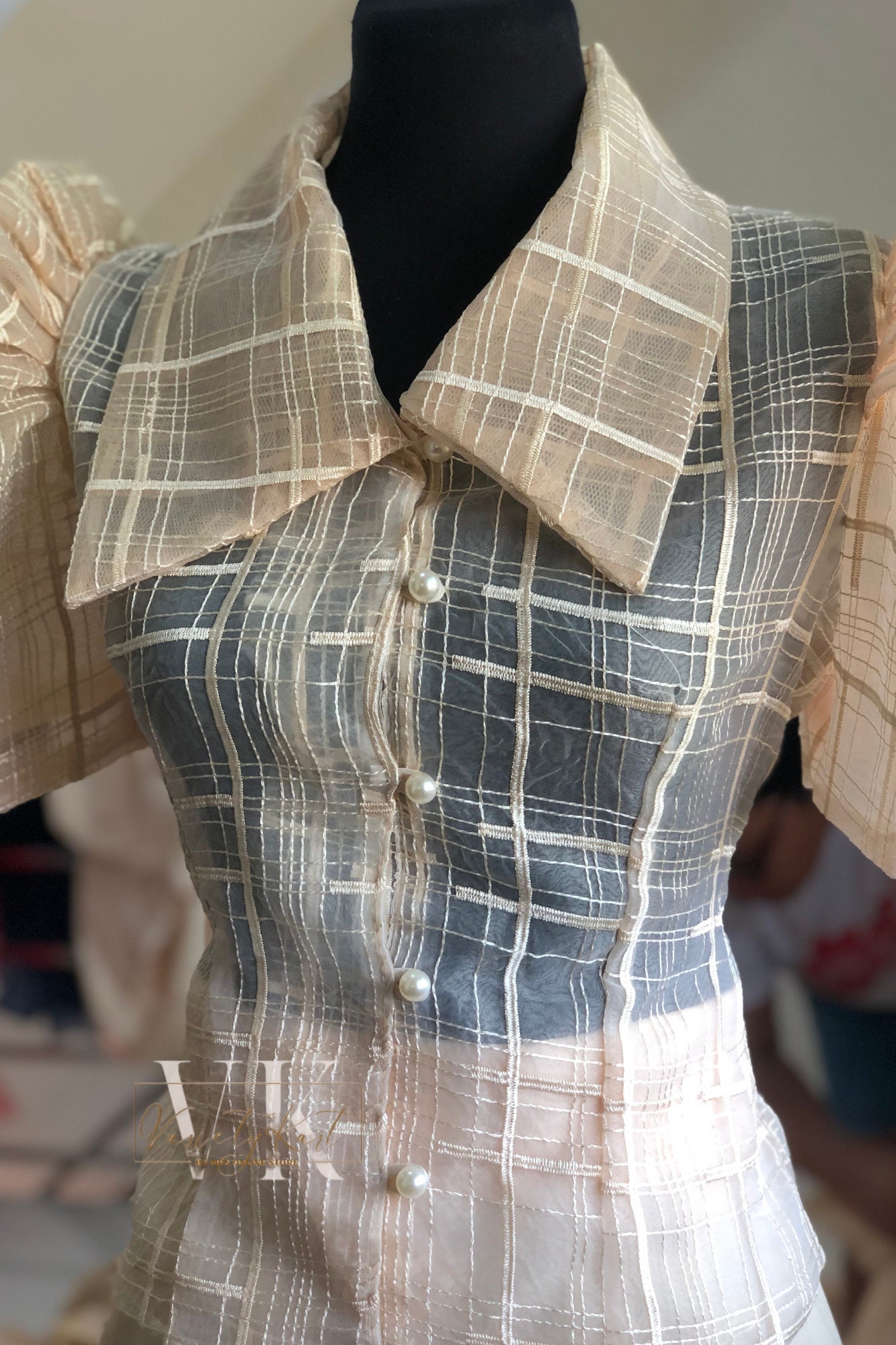 Lui Sports Collar Ladies Filipiniana Top Banig / Spanish Lace Design ...