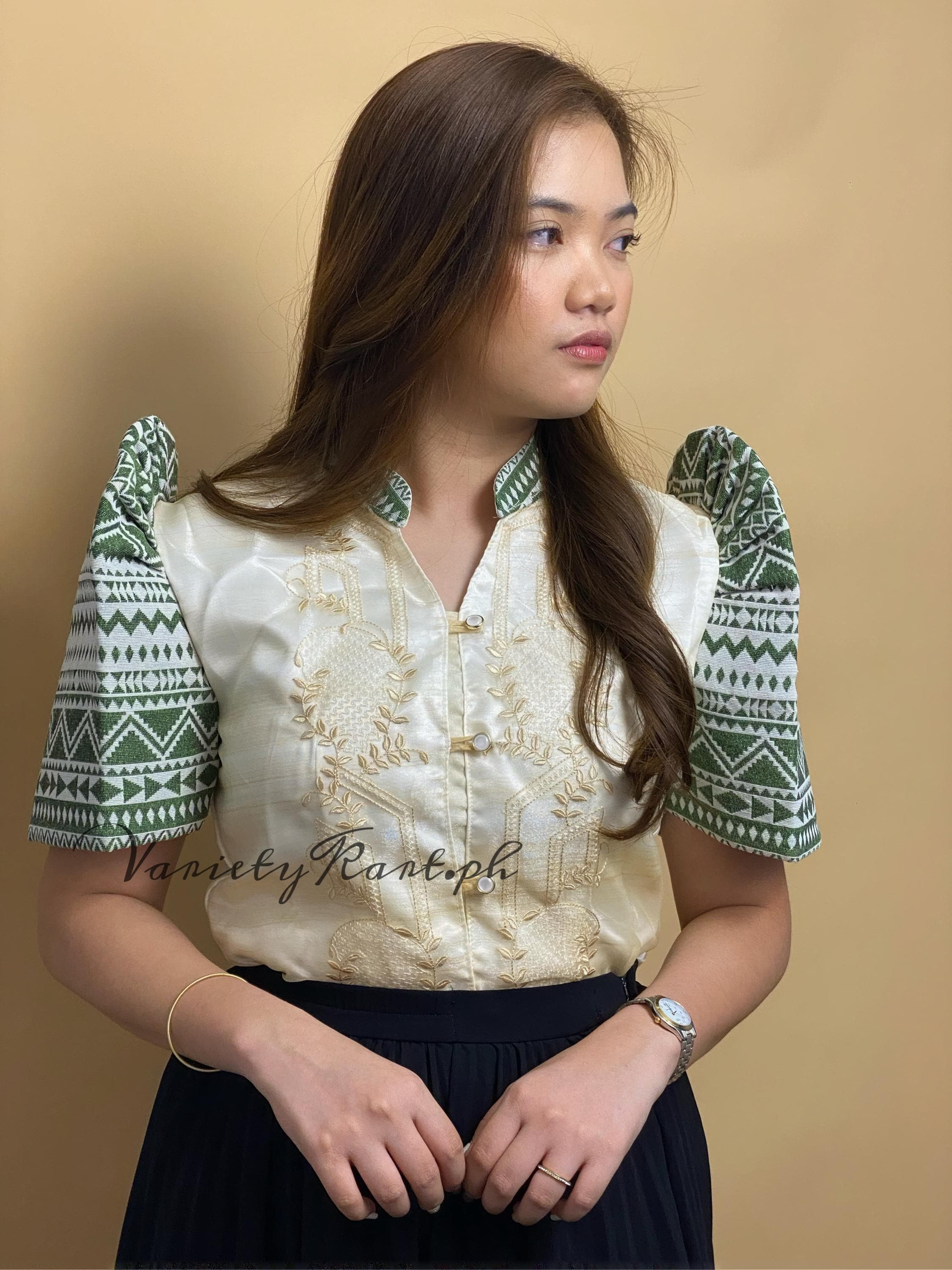 Premium Chinese Collar Modern Ladies Barong Filipiniana Rust Brown ...