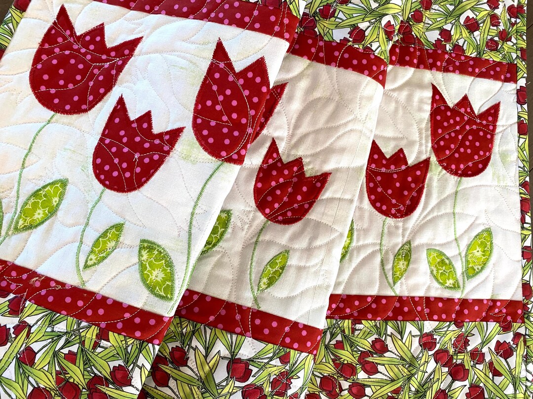 Spring Tulips Table Runner, Applique Tulips Table Runner, Quilted Table ...