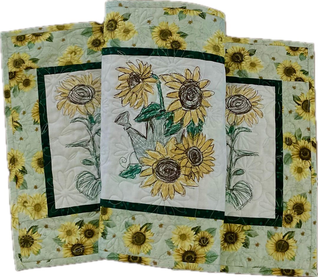 Scribble Embroidered Sunflower Table Runner, Quilted Table Runners ...