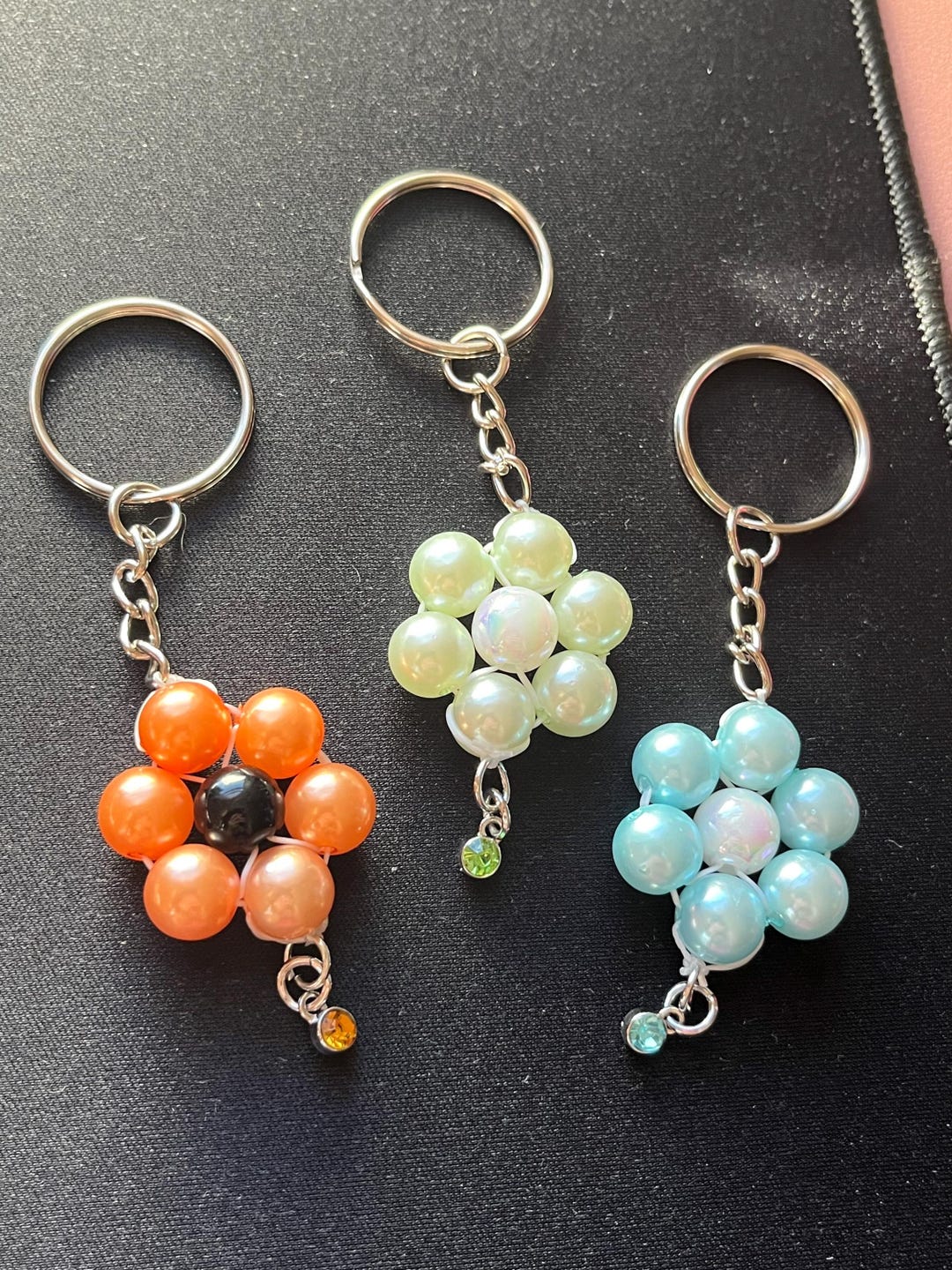 Custom Plastic Flower Pearl Bead Keychains | Made to Order ...