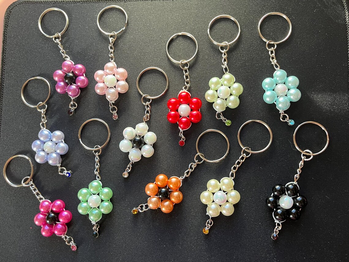 Custom Plastic Flower Pearl Bead Keychains | Made to Order ...