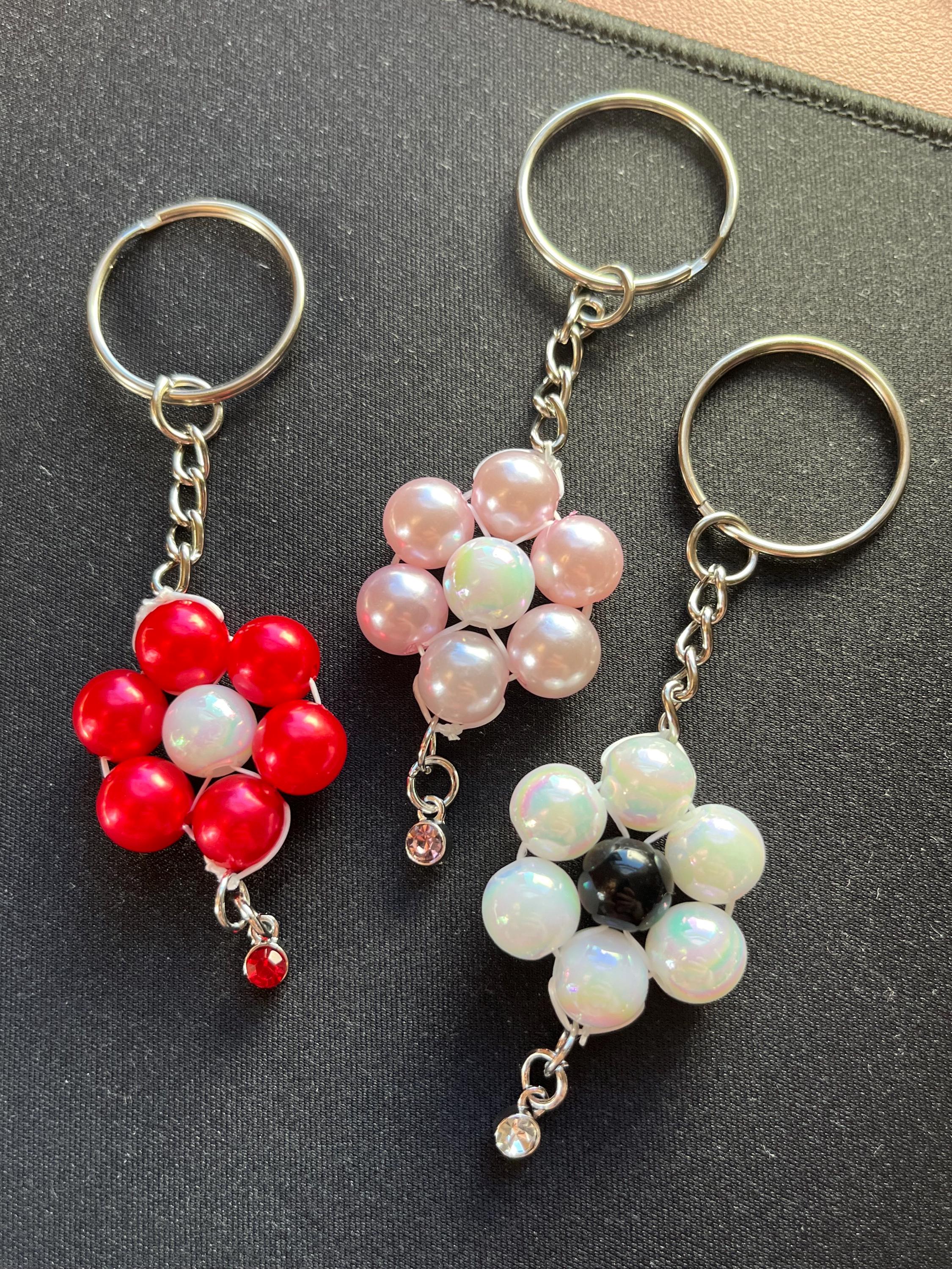 Custom Plastic Flower Pearl Bead Keychains | Made to Order ...