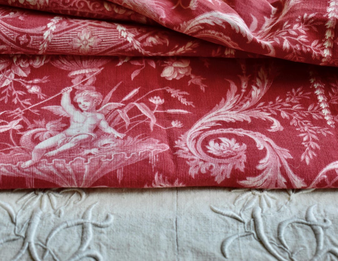 Old Lovely French Toile De Jouy Fabric Faded Cran Raspberry - Etsy