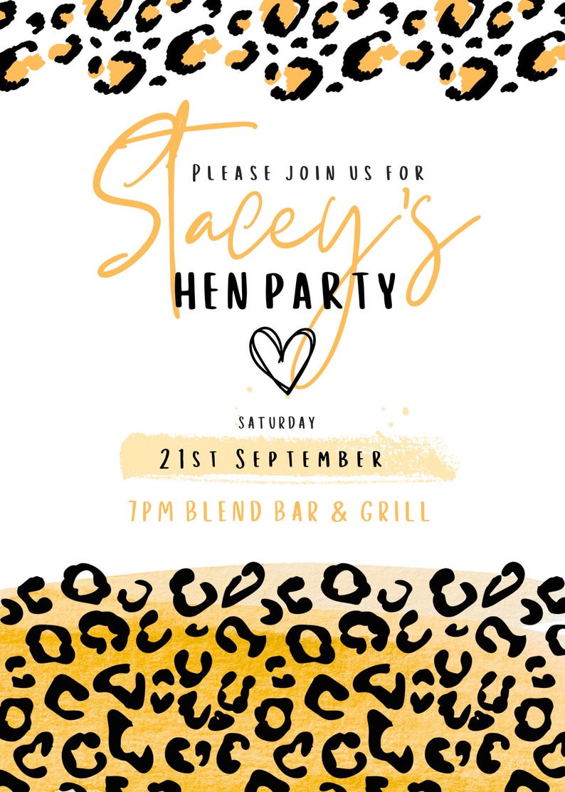 Gold Leopard Print Hen Party Invitation - Canva Digital Template - Etsy