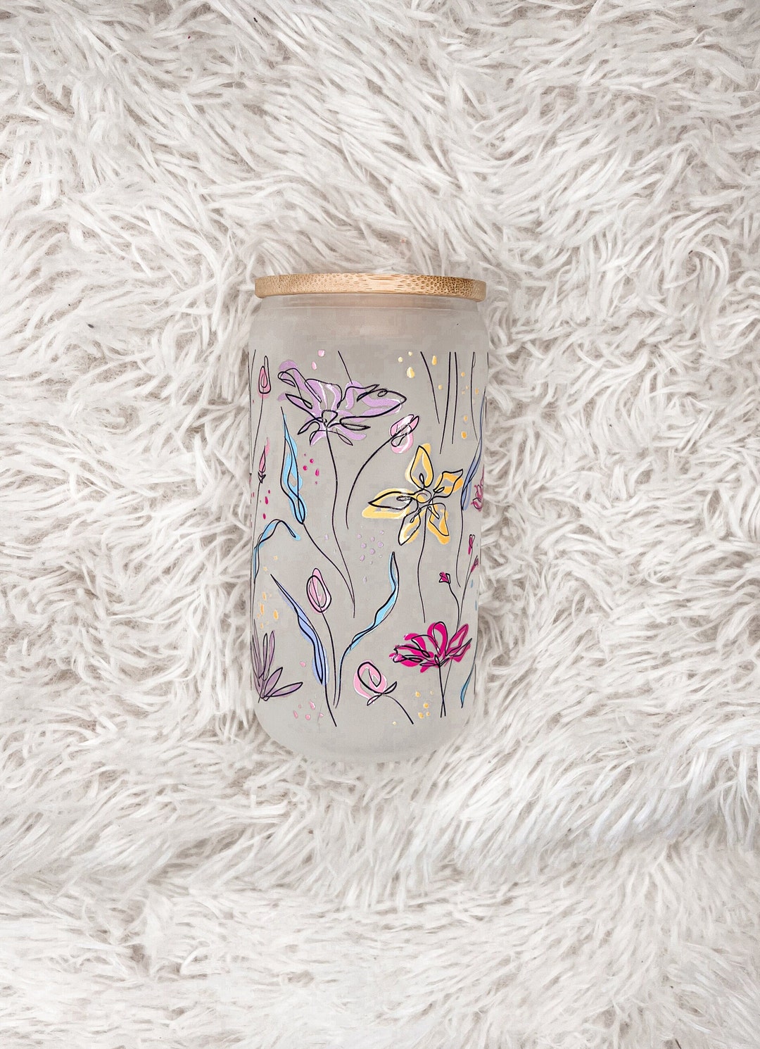 16oz Flowers Frosted Glass Cup - Etsy