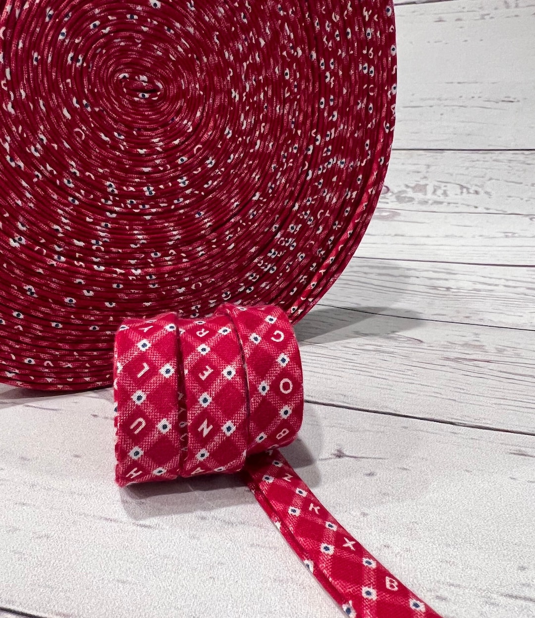 Bias Tape - 1/2 Inch - Double Fold - Red Alphabet Print - Homemade ...