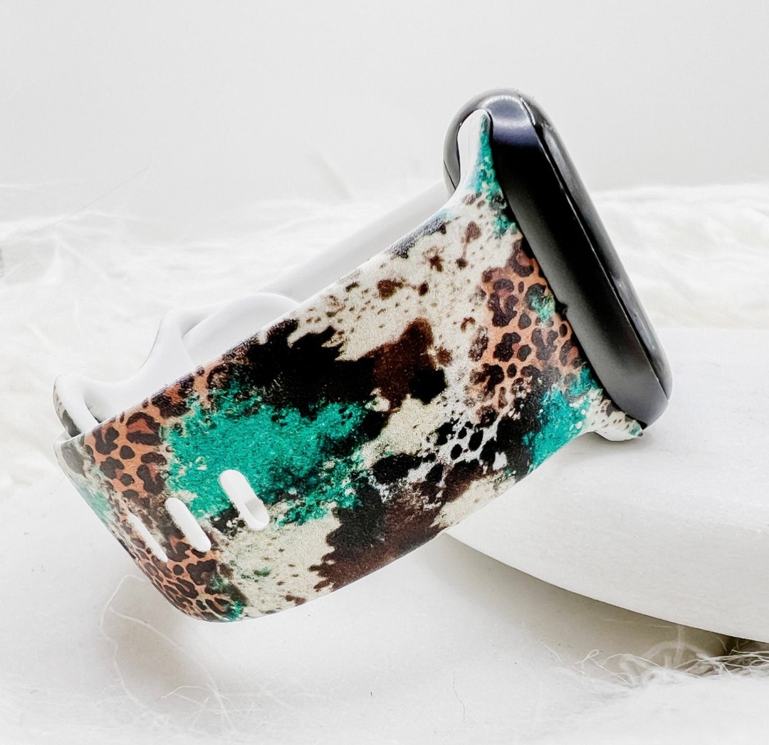 Turquoise Leopard Cow Print Watch Band Compatible With Apple Watch ...
