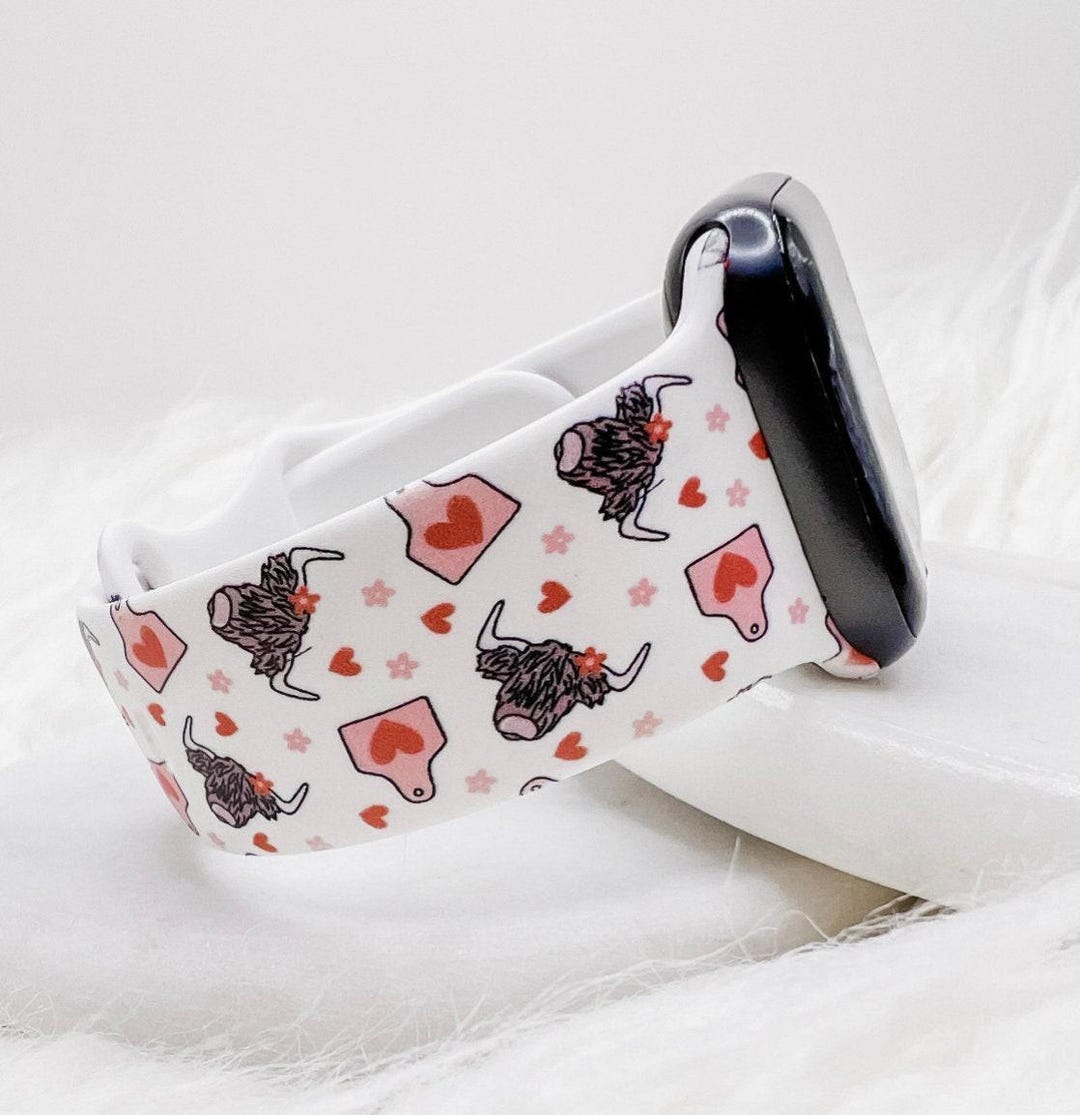 Highland Cow Tag Hearts Watch Band Compatible With Apple Watch Fitbit ...