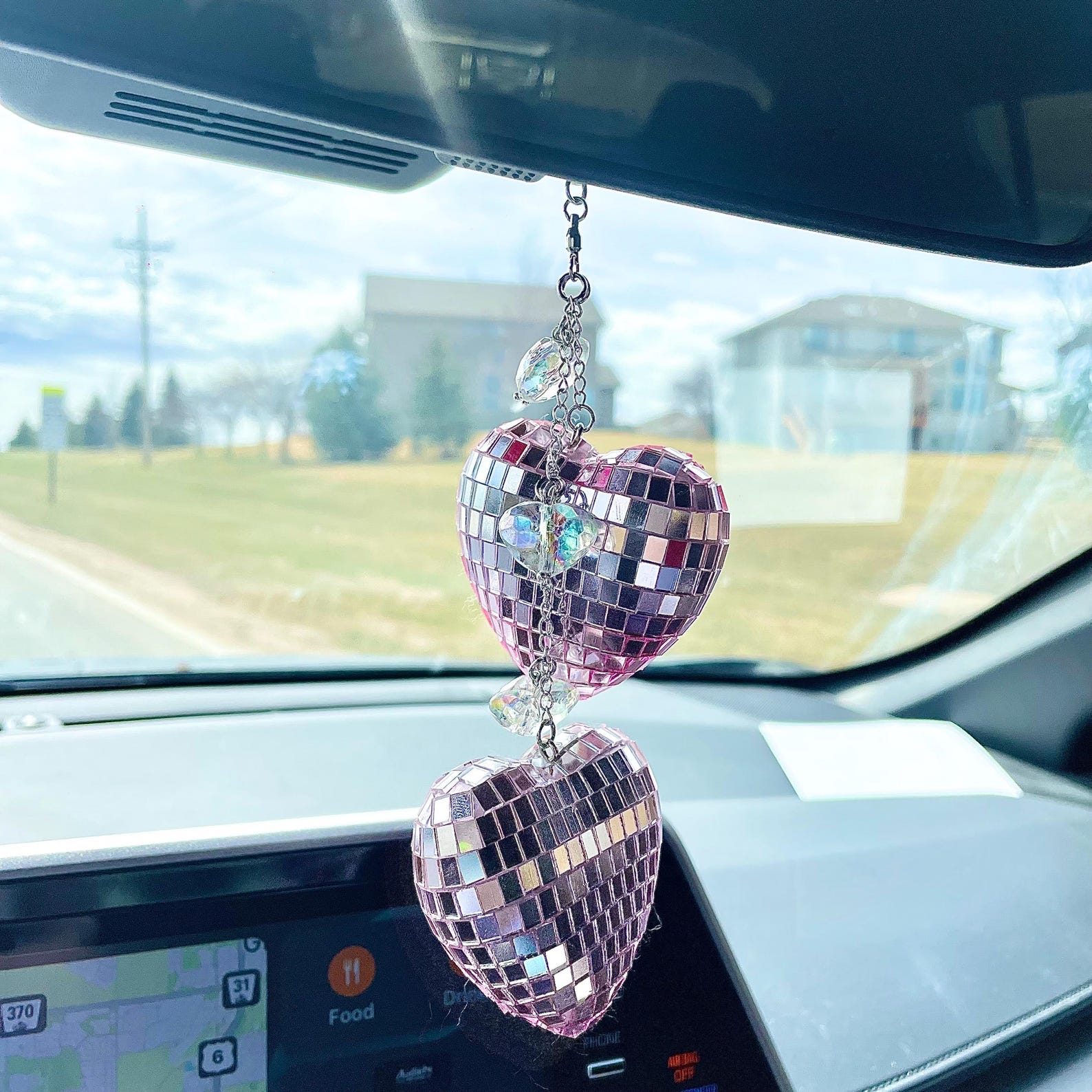 Pink Disco Heart Car Charm: Rearview Mirror Sun Catcher - Etsy