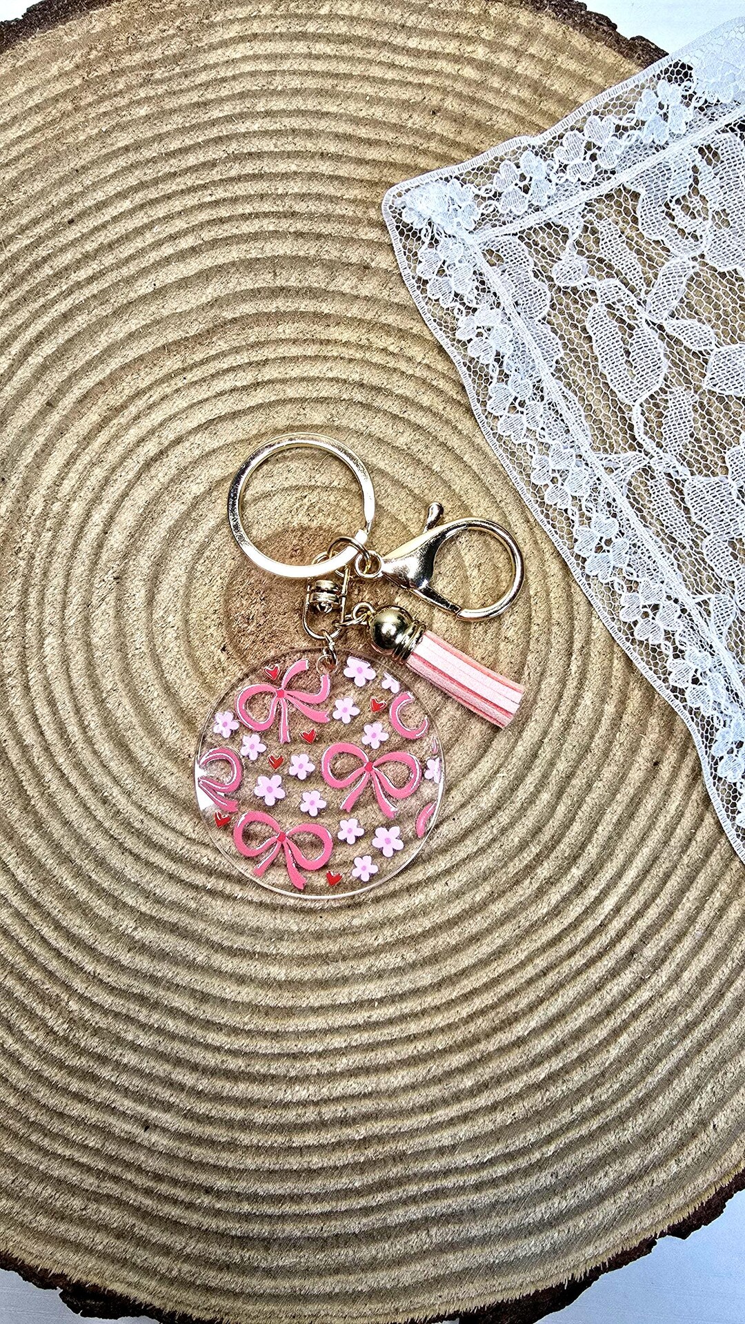 Personalized Acrylic Keychain: Pink Ribbons, Custom Name, Clear Key ...