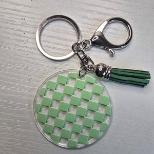Personalized 2in Acrylic Keychain, Green Checkered– Custom Name Circle ...