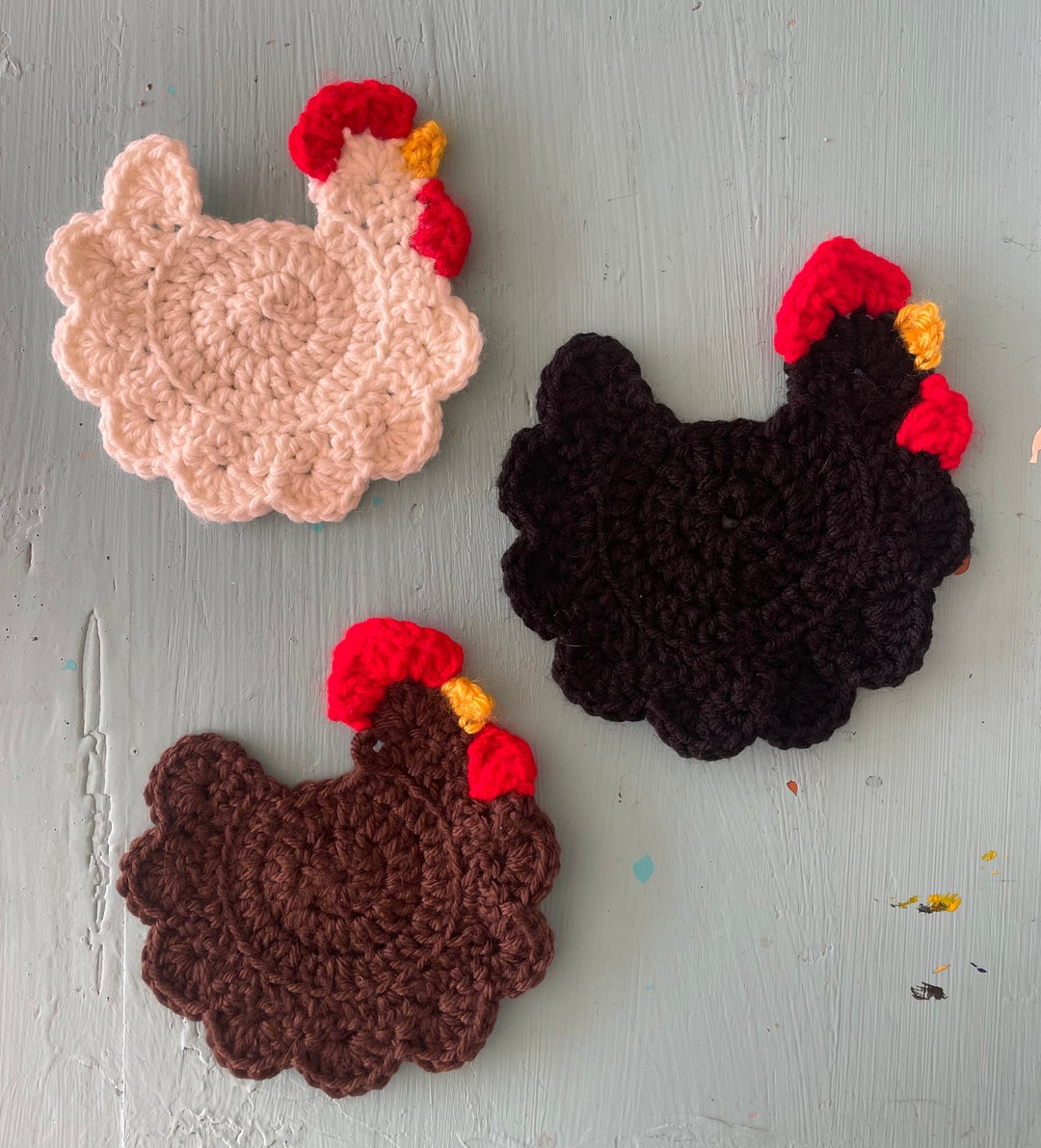 Handmade Crochet Chicken Coasters – Customizable Gift for Chicken ...