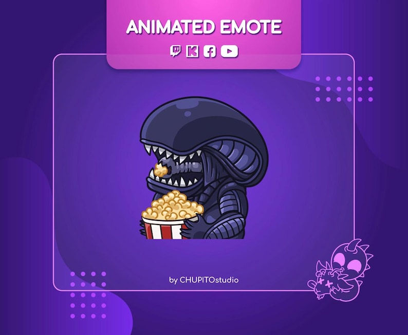 Alien Popcorn Animated Emote | Cute Xenomorph Twitch Emote | Funny ...