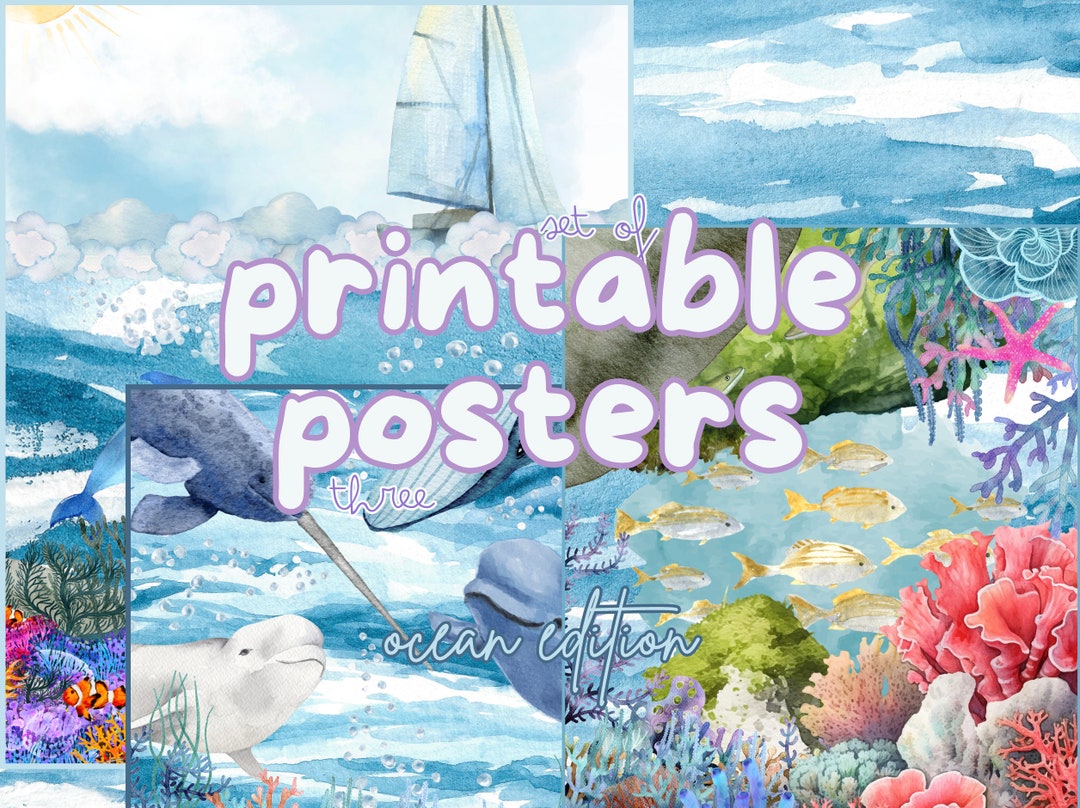 Set of Three Posters Ocean Edition. Seascape, Watercolor Seascape ...