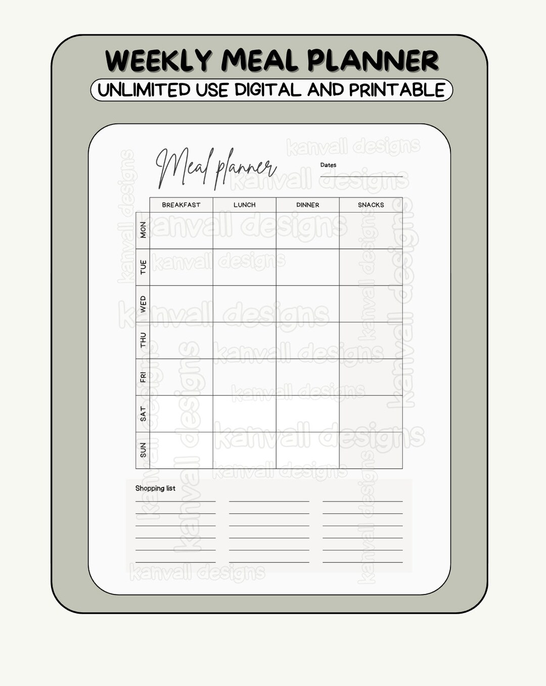 Weekly Meal Planner With Grocery List (digital and Printable) - Etsy