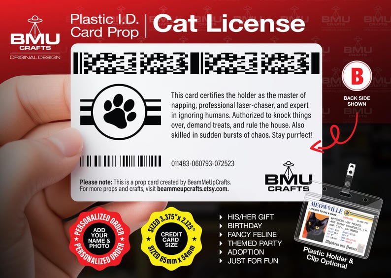 Custom Cat Driver's License – Personalized Pet ID Card (printable PDF ...