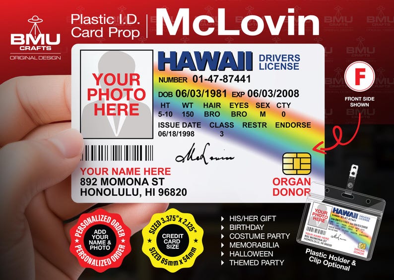 Personalized Mclovin ID Badge – PVC Prop, Cosplay Collectors Item (PDF ...