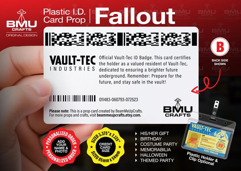 Fallout Vault-tec ID Badge - Personalized PVC Plastic Prop With Your ...
