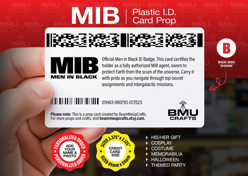 Custom Men in Black MIB ID Badge Personalized PVC Plastic Prop With ...