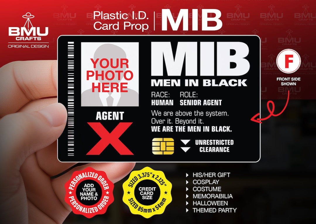 Men in Black MIB ID Badge Personalized PVC Plastic Prop With Your Name ...