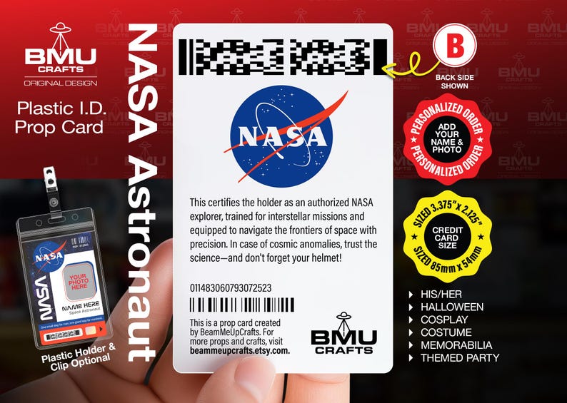 Custom NASA Astronaut ID Badge - Personalized PVC Outer Space Tag With ...