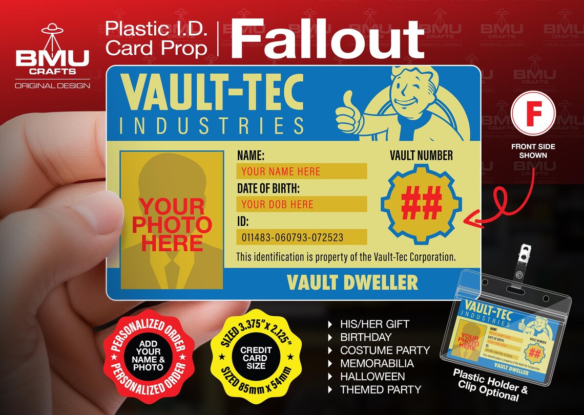 Fallout Vault-tec ID Badge - Personalized PVC Plastic Prop With Your ...