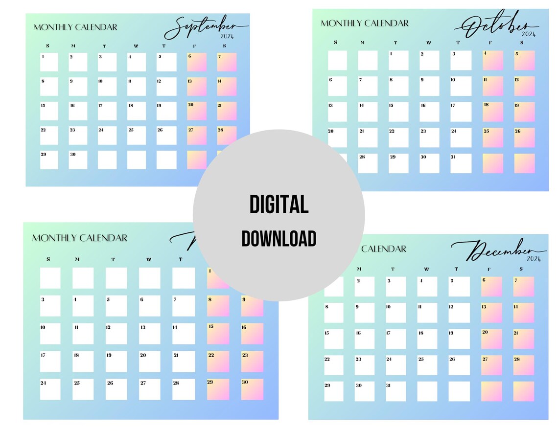 Printable Calendar 2024 Monthly Calendar Printable PDF - Etsy