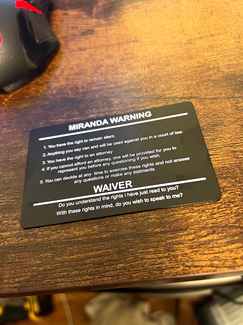 Laser Engraved Miranda Rights Card. Personalized With Your Department ...