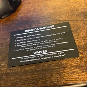 Laser Engraved Miranda Rights Card. Personalized With Your Department ...