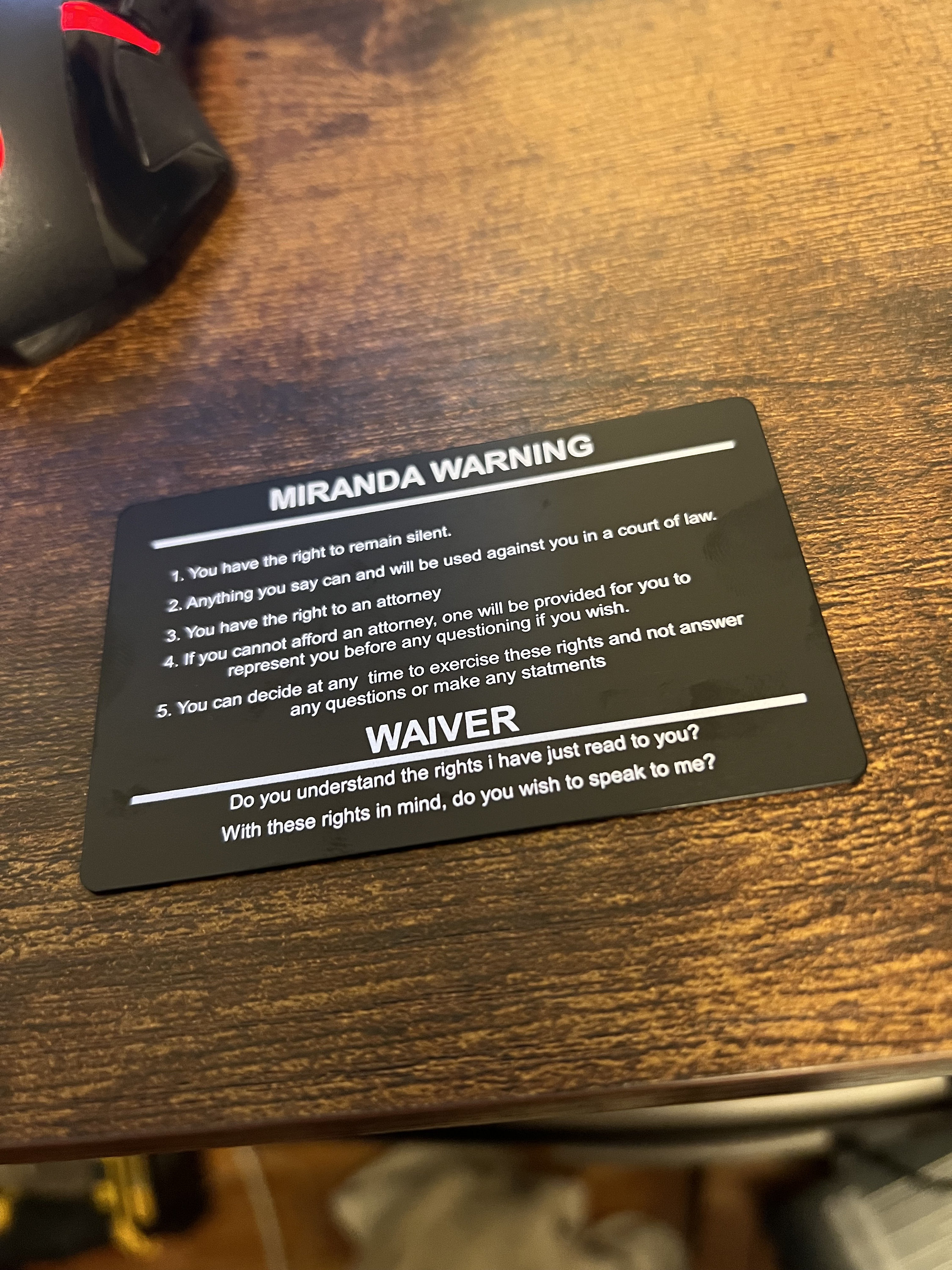 Laser Engraved Miranda Rights Card. Personalized With Your Department ...