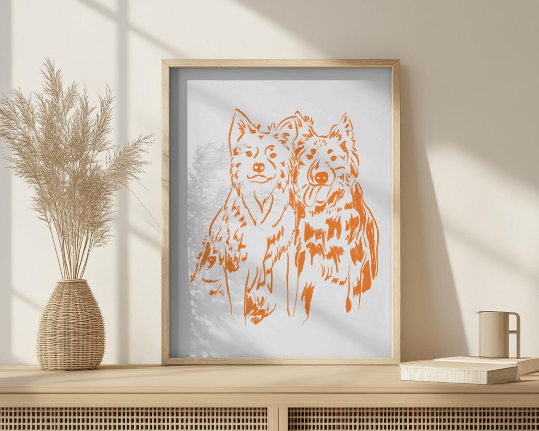 Custom MULTI DOG Portrait, Cute Minimal Pet Print, Multiple Dog Drawing ...