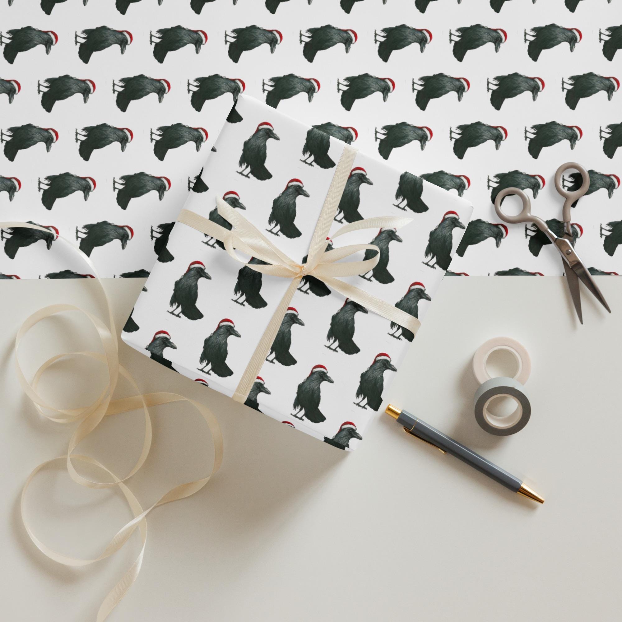 Christmas Crow Wrapping Paper | Set of 3 Raven Wrapping Sheets | Unique ...