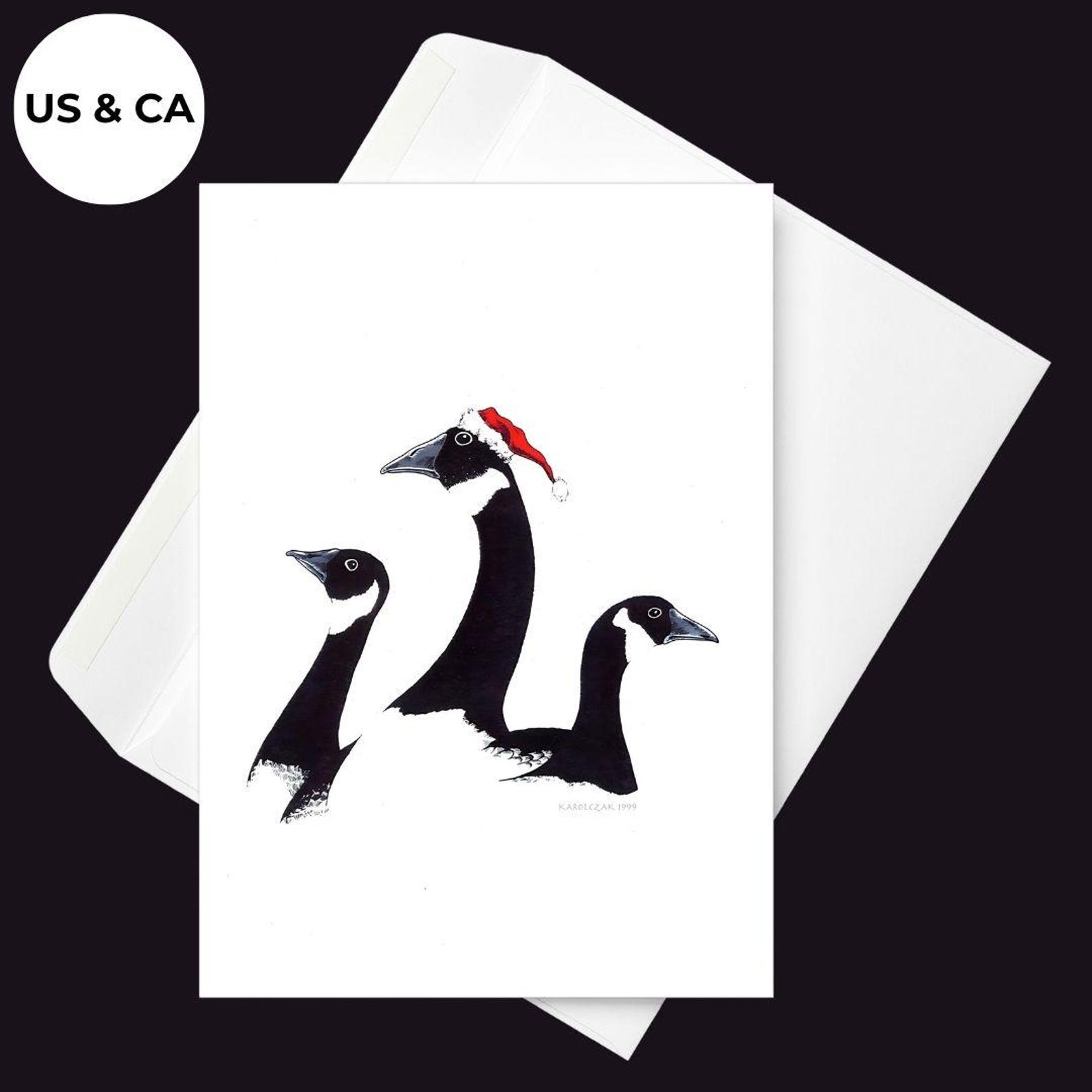 Santa Geese Christmas Cards | Set of 10 | Geese Hand-drawn Illustration ...