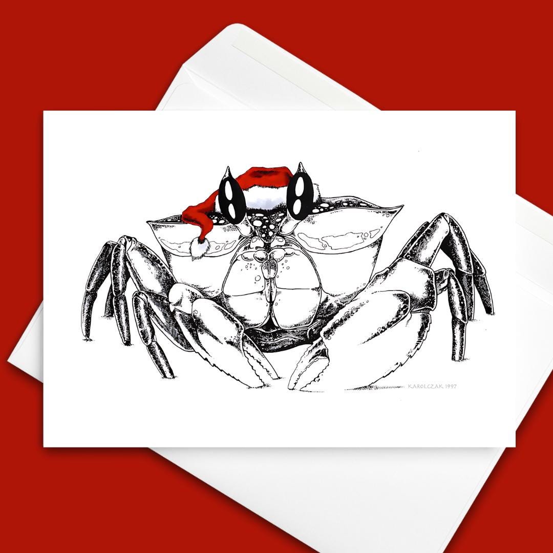 Santa Crab Christmas Cards Set of 10 Hand-drawn Whimsical Illustration ...