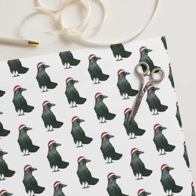 Christmas Crow Wrapping Paper | Set of 3 Raven Wrapping Sheets | Unique ...