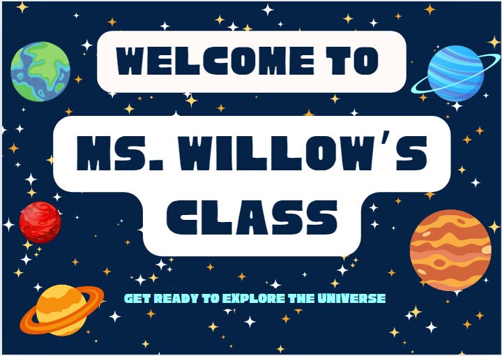 Space Theme Class Sign / Welcome Sign - Customisable Canva Template - Etsy