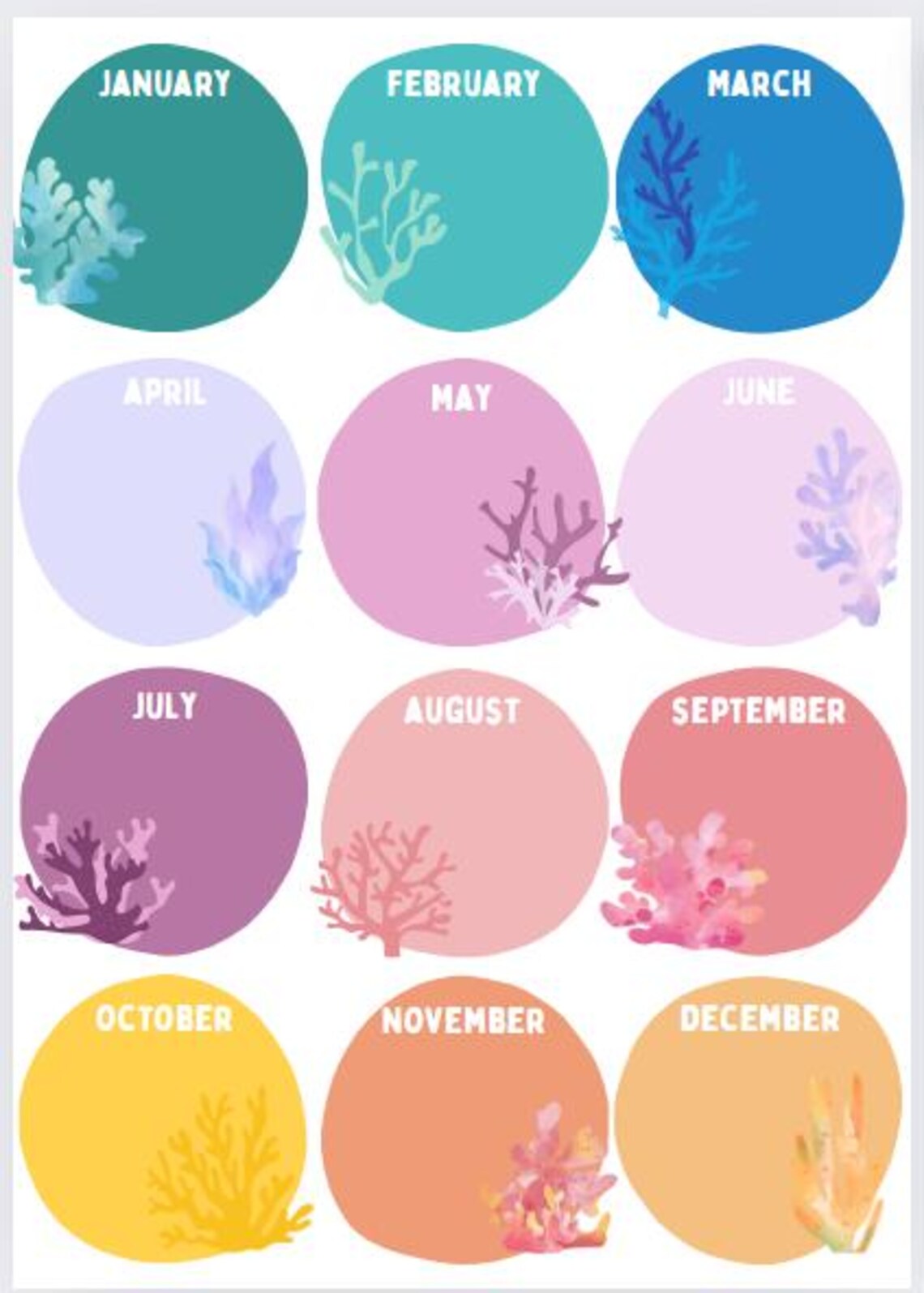 Coral Reef Theme Birthday Chart - Customisable Canva Template - Etsy