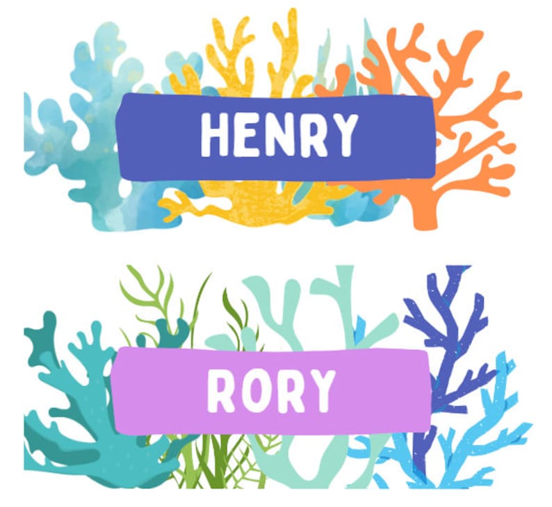Coral Reef Themed Cute Student Name Tags / Bag Tags / Desk Labels ...