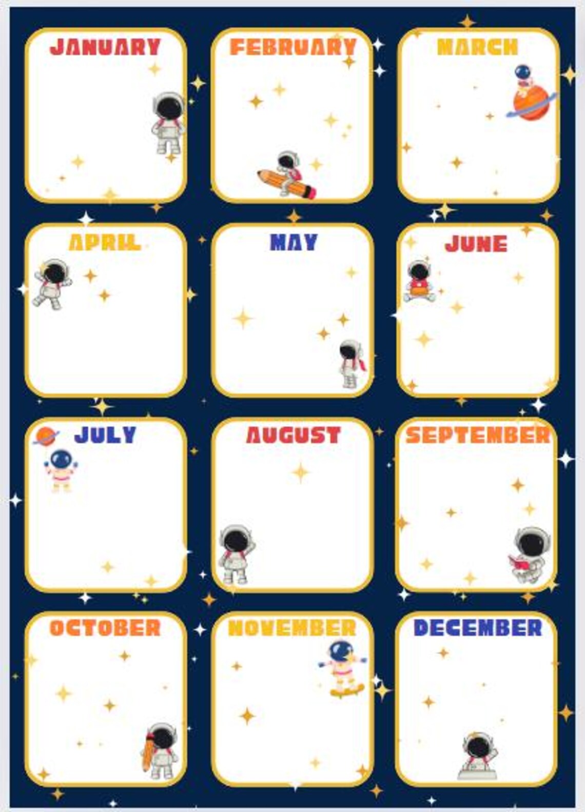 Space Theme Birthday Chart - Customisable Canva Template - Etsy