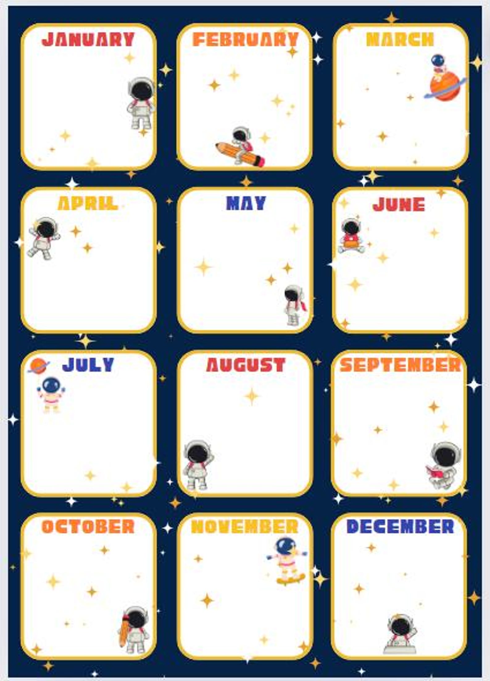 Space Theme Birthday Chart - Customisable Canva Template - Etsy