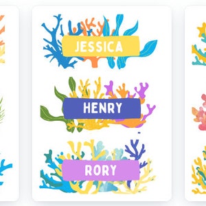 Coral Reef Themed Cute Student Name Tags / Bag Tags / Desk Labels ...