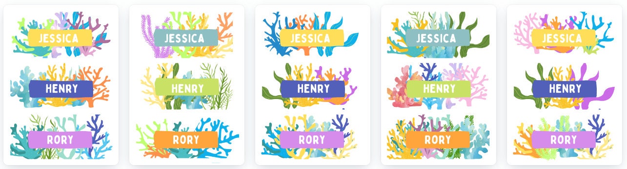 Coral Reef Themed Cute Student Name Tags / Bag Tags / Desk Labels ...