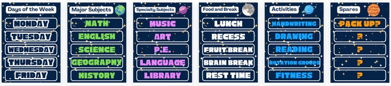 Space Theme Class Daily Schedule - Customisable Canva Template - Etsy