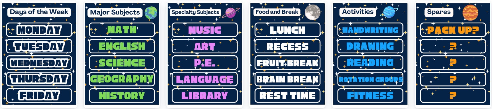 Space Theme Class Daily Schedule - Customisable Canva Template - Etsy