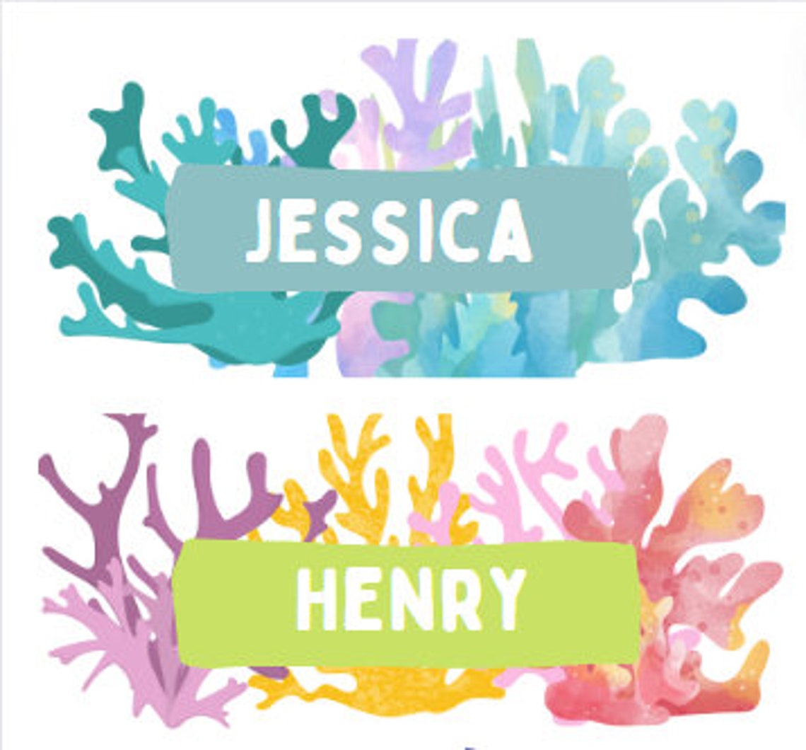 Coral Reef Themed Cute Student Name Tags / Bag Tags / Desk Labels ...