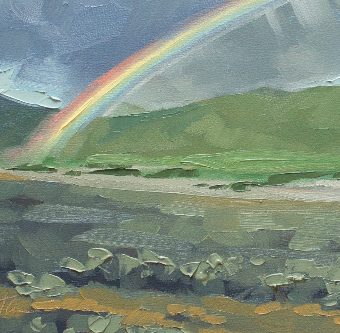 Rainbow Landscape Painting, Original Oil Painting pot of Green - Etsy